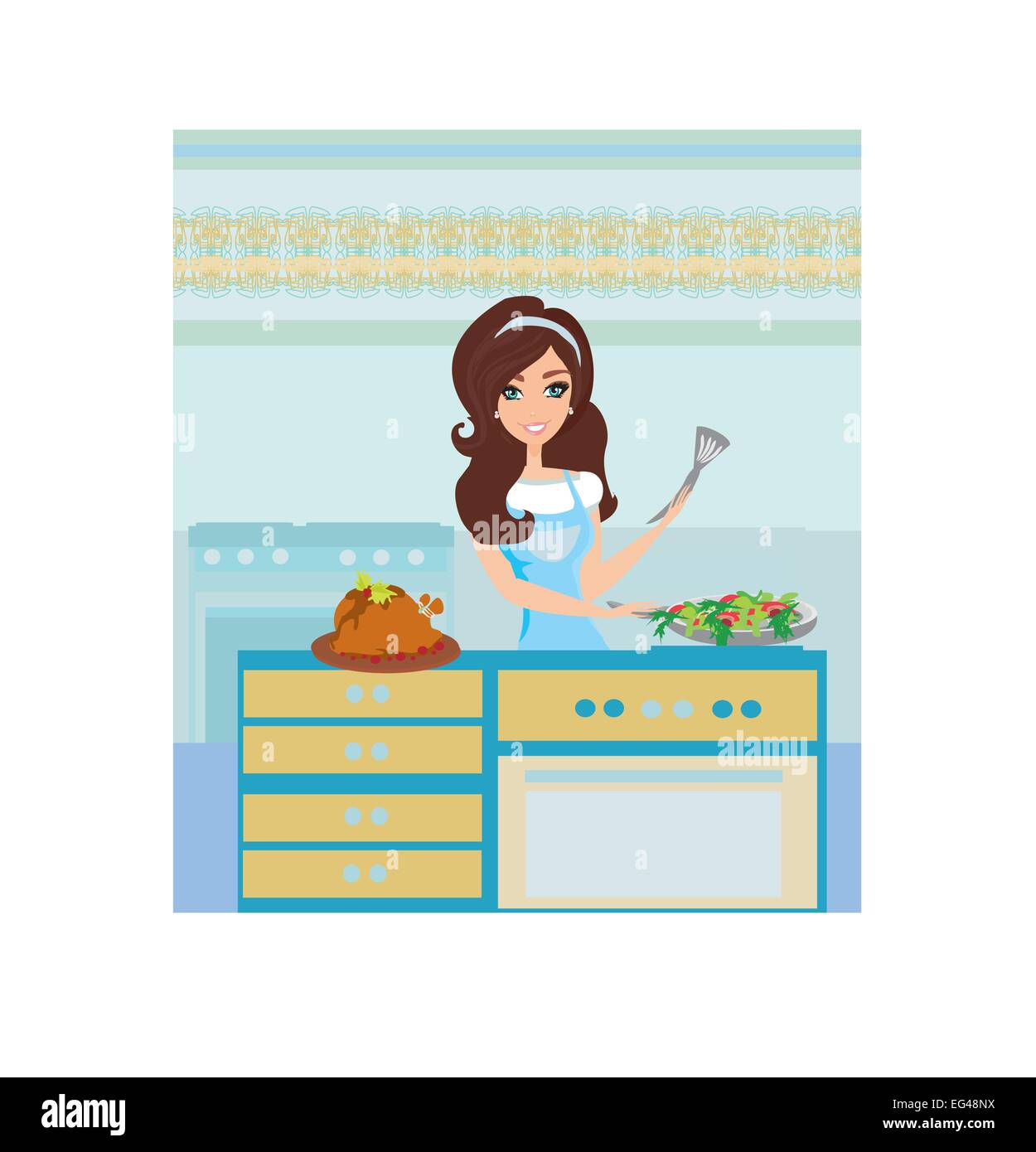 Beautiful lady serving dinner Stock Vector Image & Art - Alamy