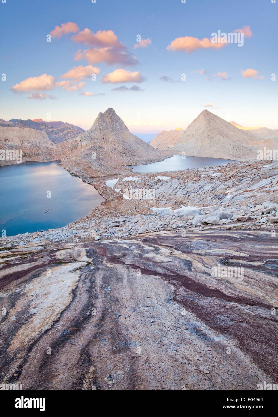 The granite mountains the high sierra clouds at sunset. Royce Lakes ...