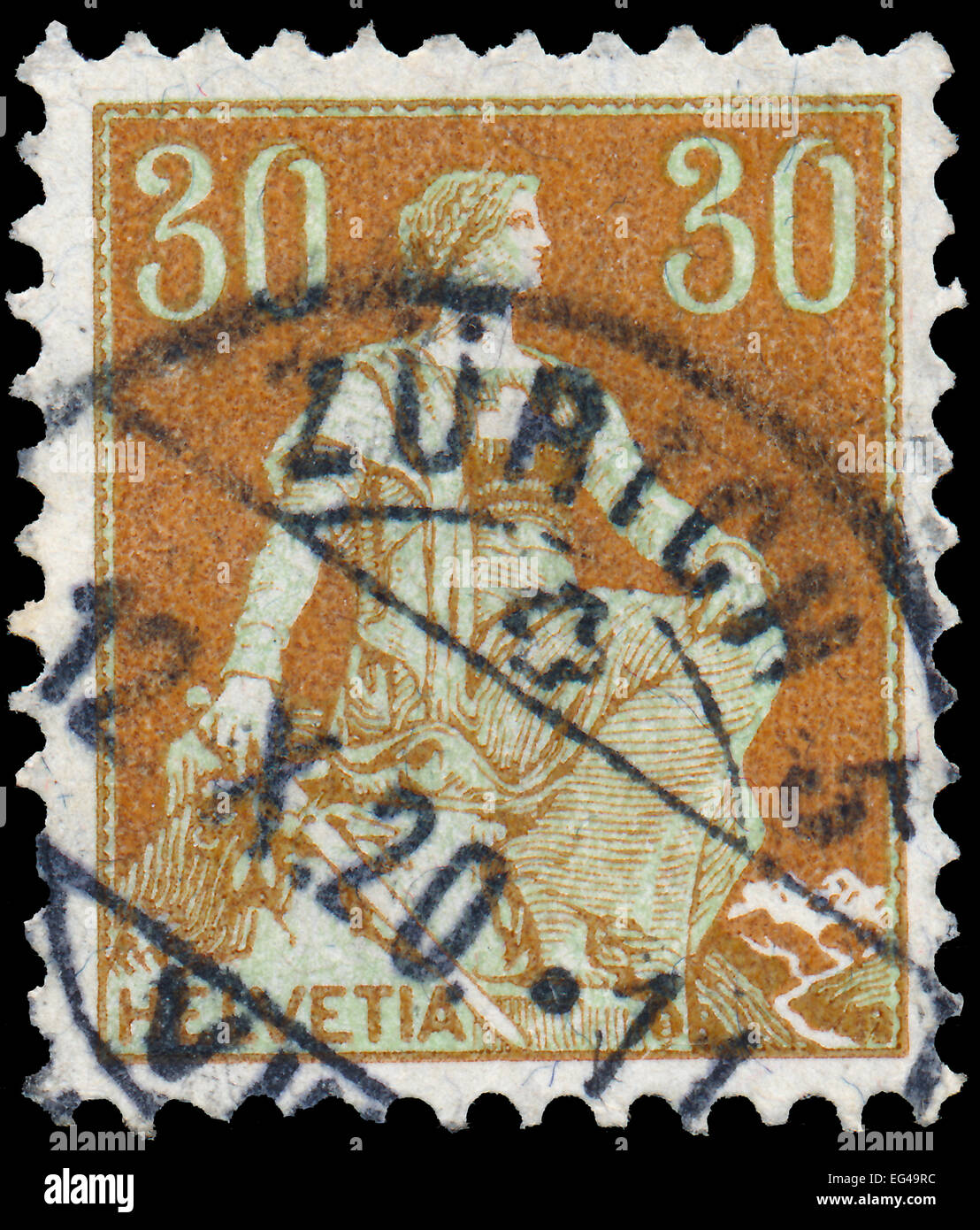 SWITZERLAND - CIRCA 1908: stamp printed by Switzerland, shows Helvetia ...