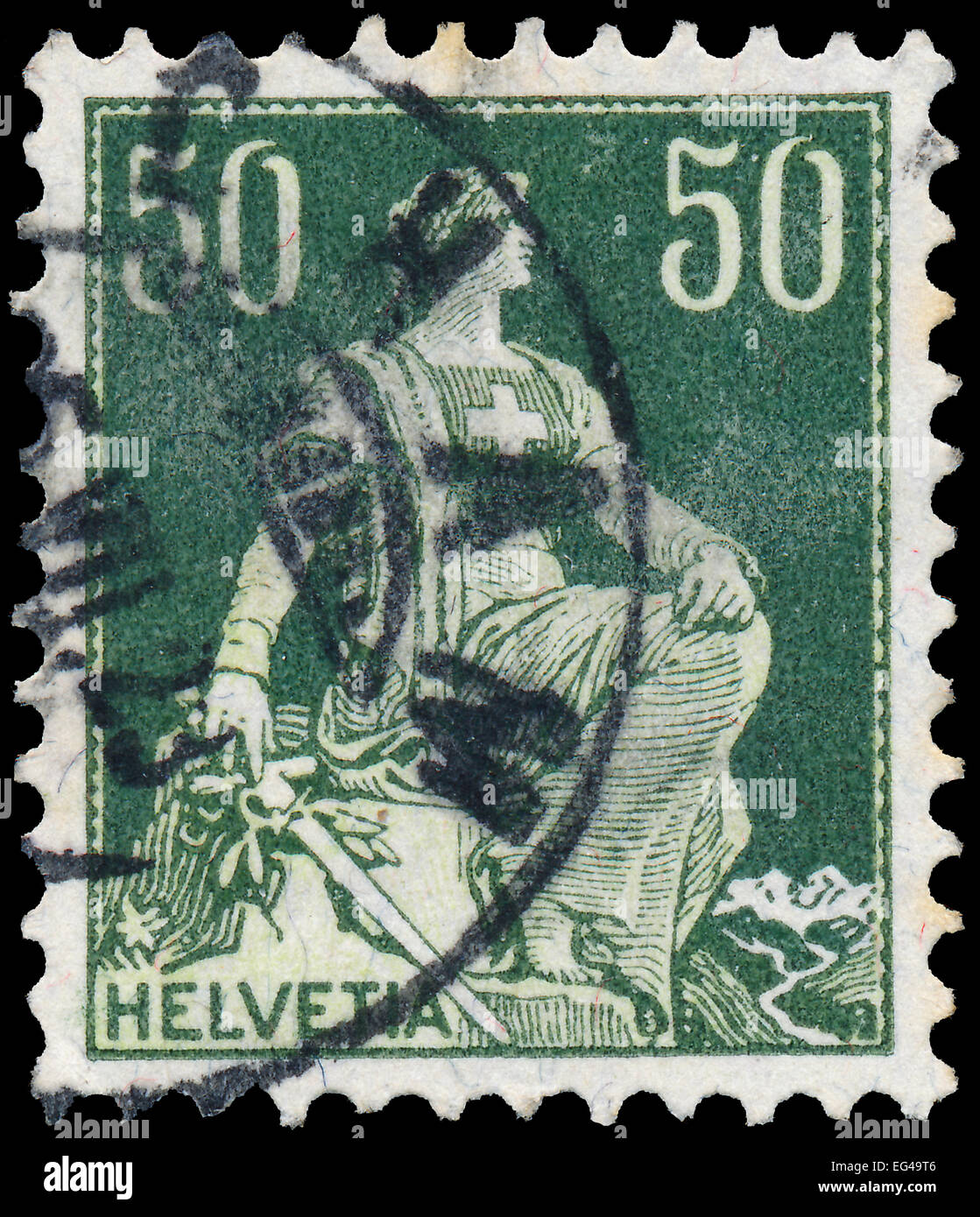 SWITZERLAND - CIRCA 1908: stamp printed by Switzerland, shows Helvetia ...