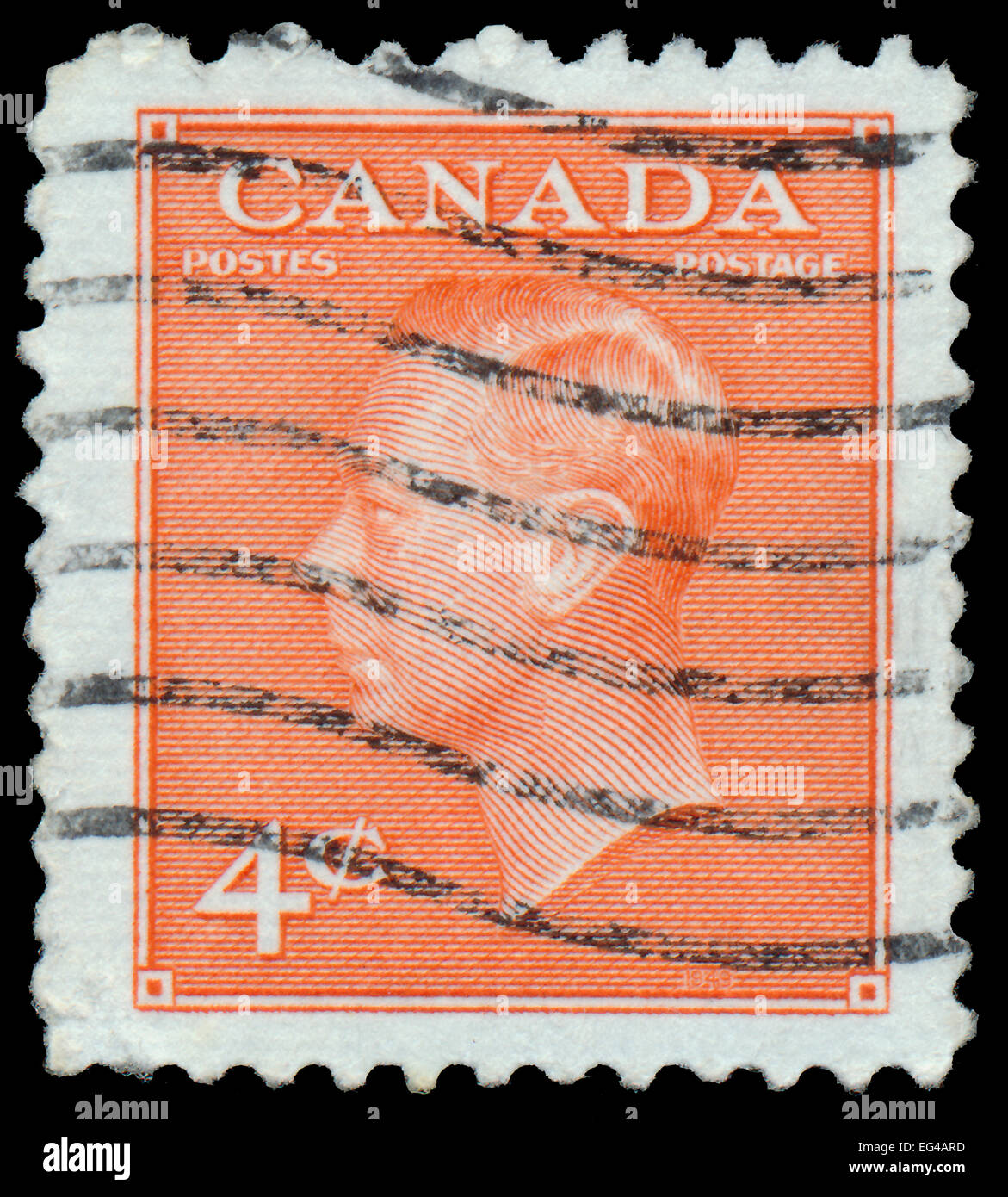 CANADA - CIRCA 1949: A stamp printed by Canada, shows King George VI ...