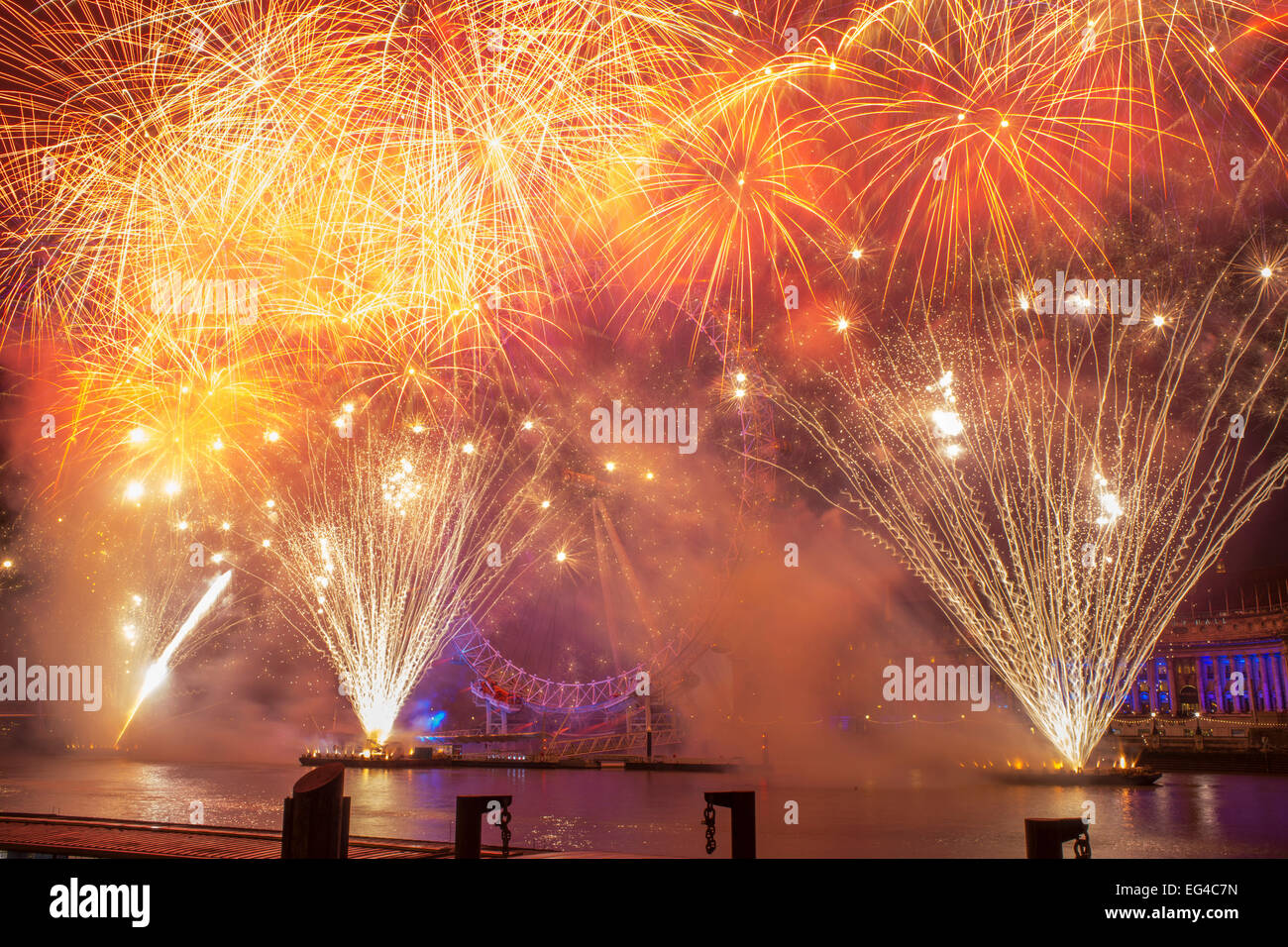 Fireworks over the London Eye on New Years Eve 2012. London England UK ...