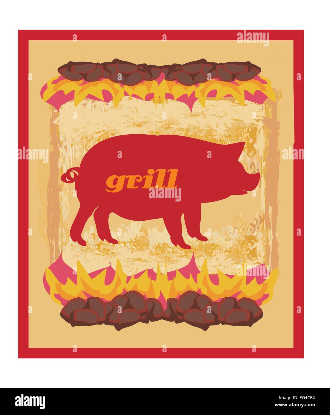 Pig Grunge poster - Grill Menu Card Design template Stock Vector Image ...