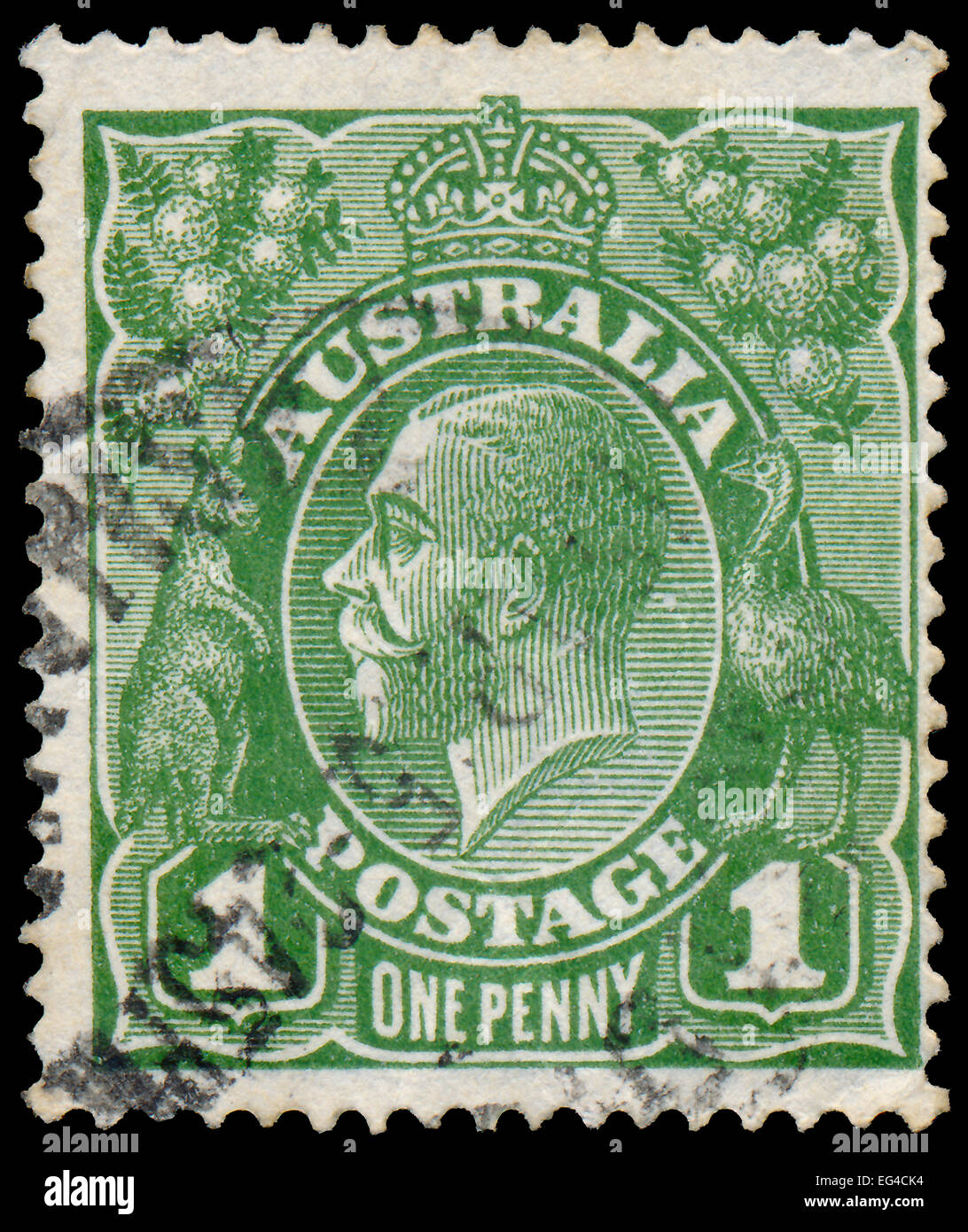 AUSTRALIA - CIRCA 1924: Three half pence red stamp printed in Australia ...