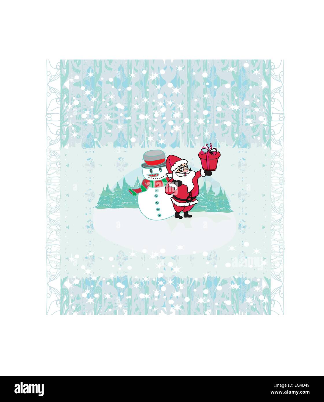 Christmas background. Santa and snowman. Vector drawing Stock Vector ...