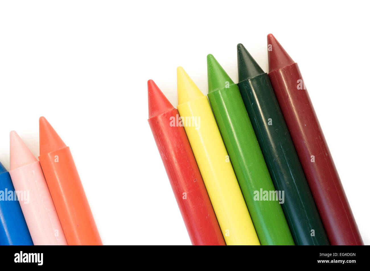 set of colored wax crayons close up on a white background Stock Photo ...