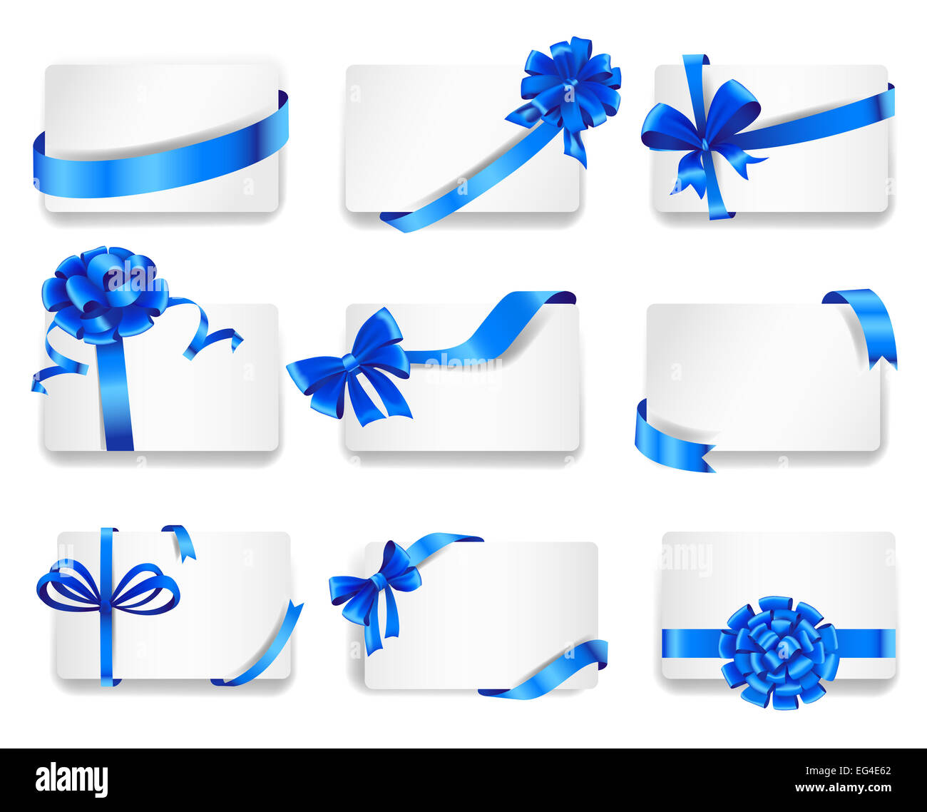 Set of beautiful cards with blue gift bows Stock Photo - Alamy