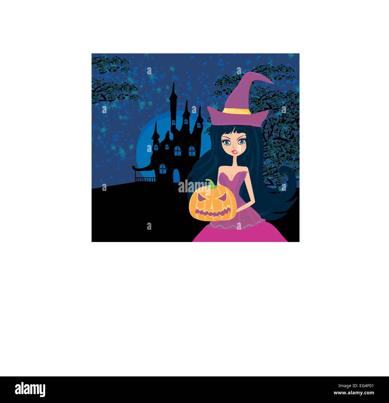 Halloween witch standing with pumpkin Stock Vector Image & Art - Alamy
