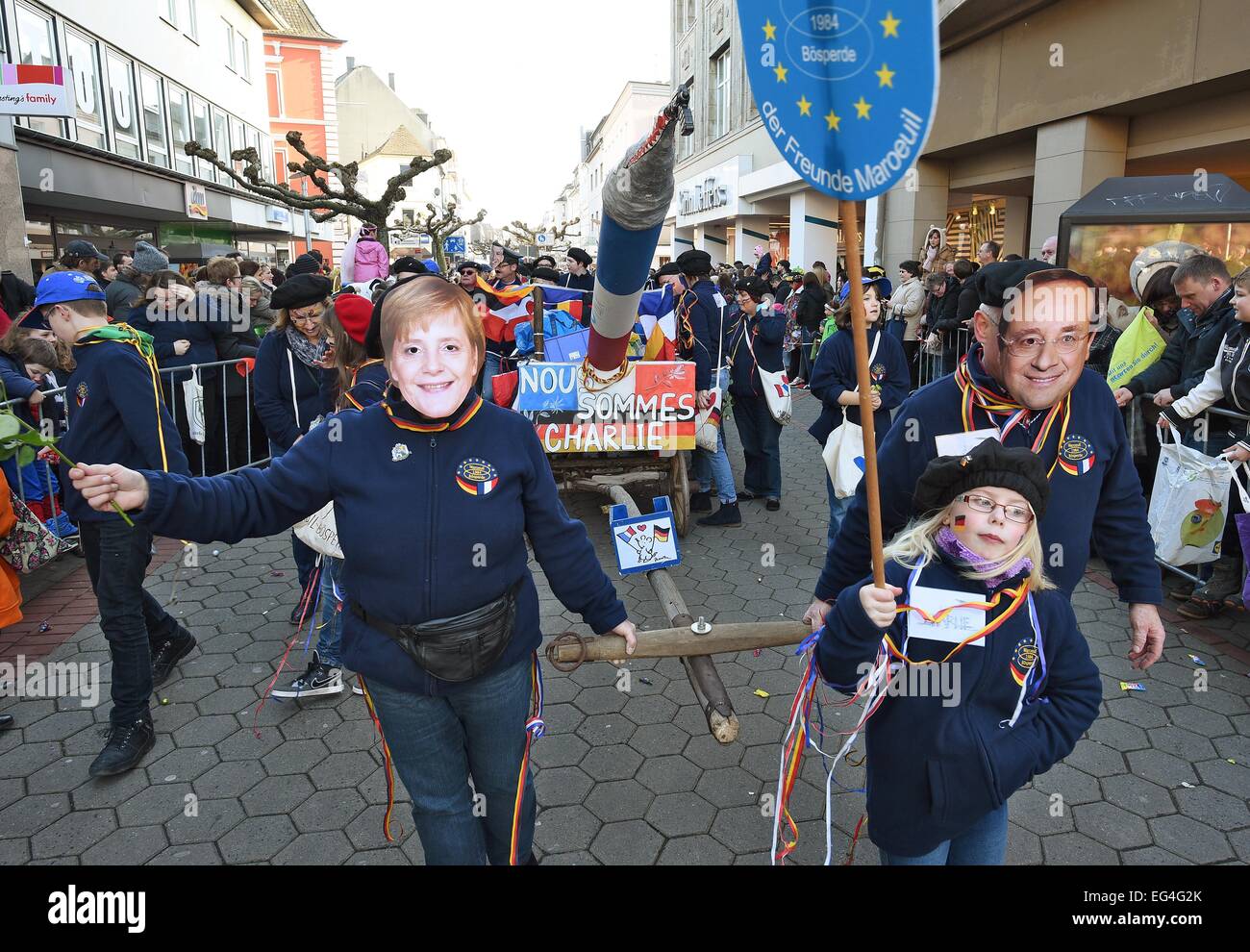 Menden, Germany. 15th February, 2015. Carnivalists wearing the masks of ...