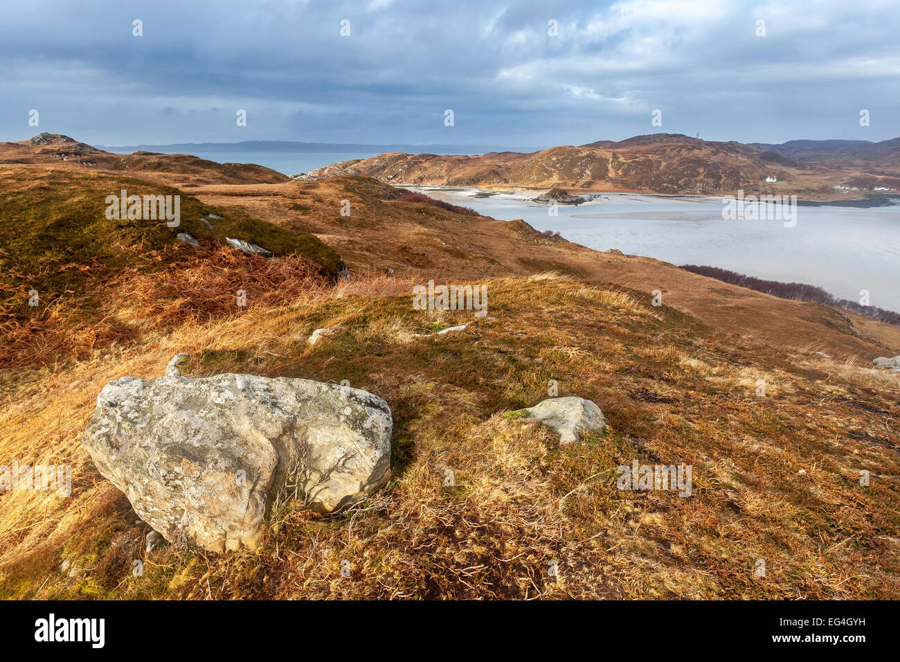 Sunlight hits the rocks above Morar Bay, Scotland Stock Photo - Alamy