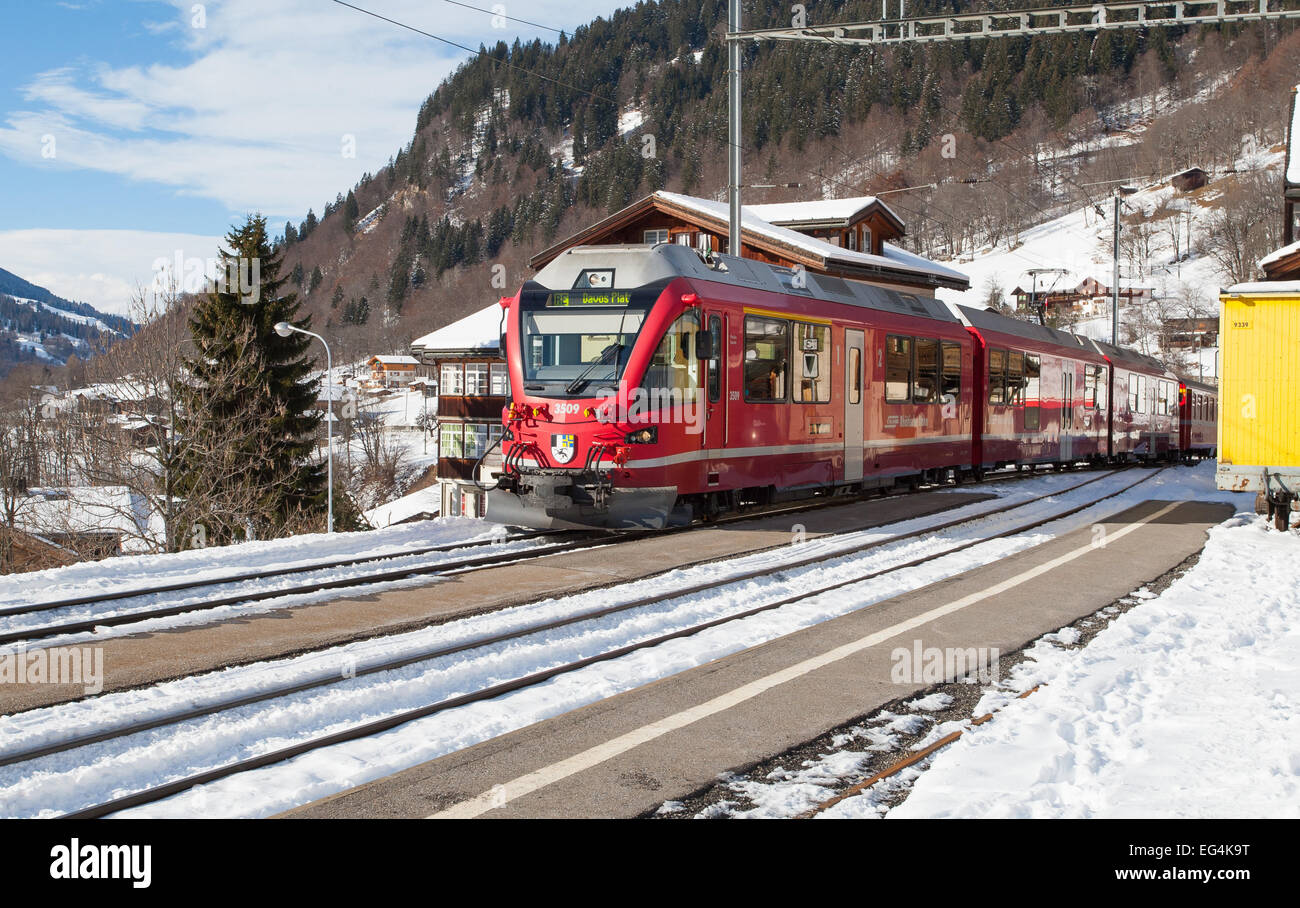 A train passes through Klosters on route to Davos, Switzerland Stock ...