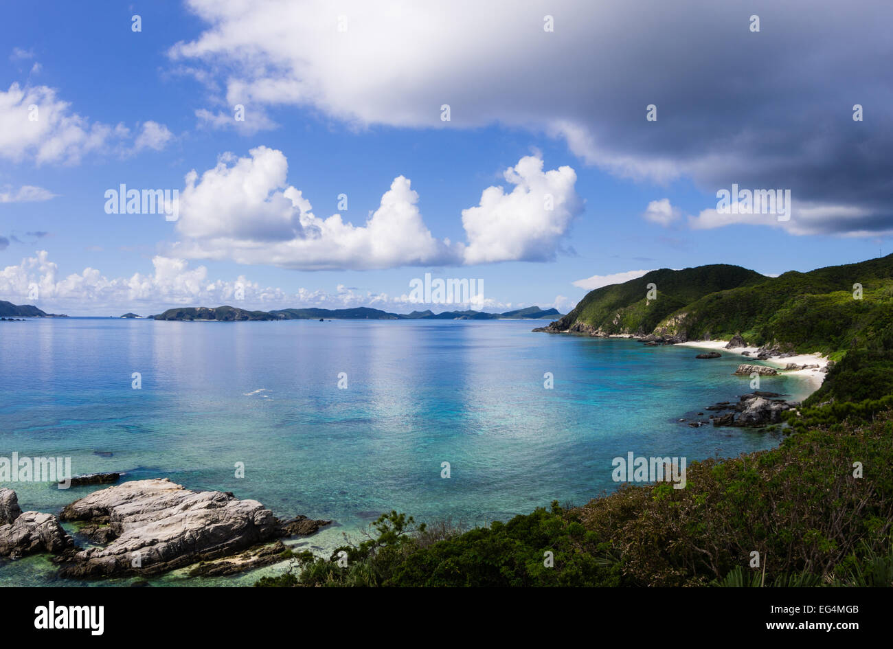 View from Tokashiki Island along the coast and towards Aka, Geruma and ...