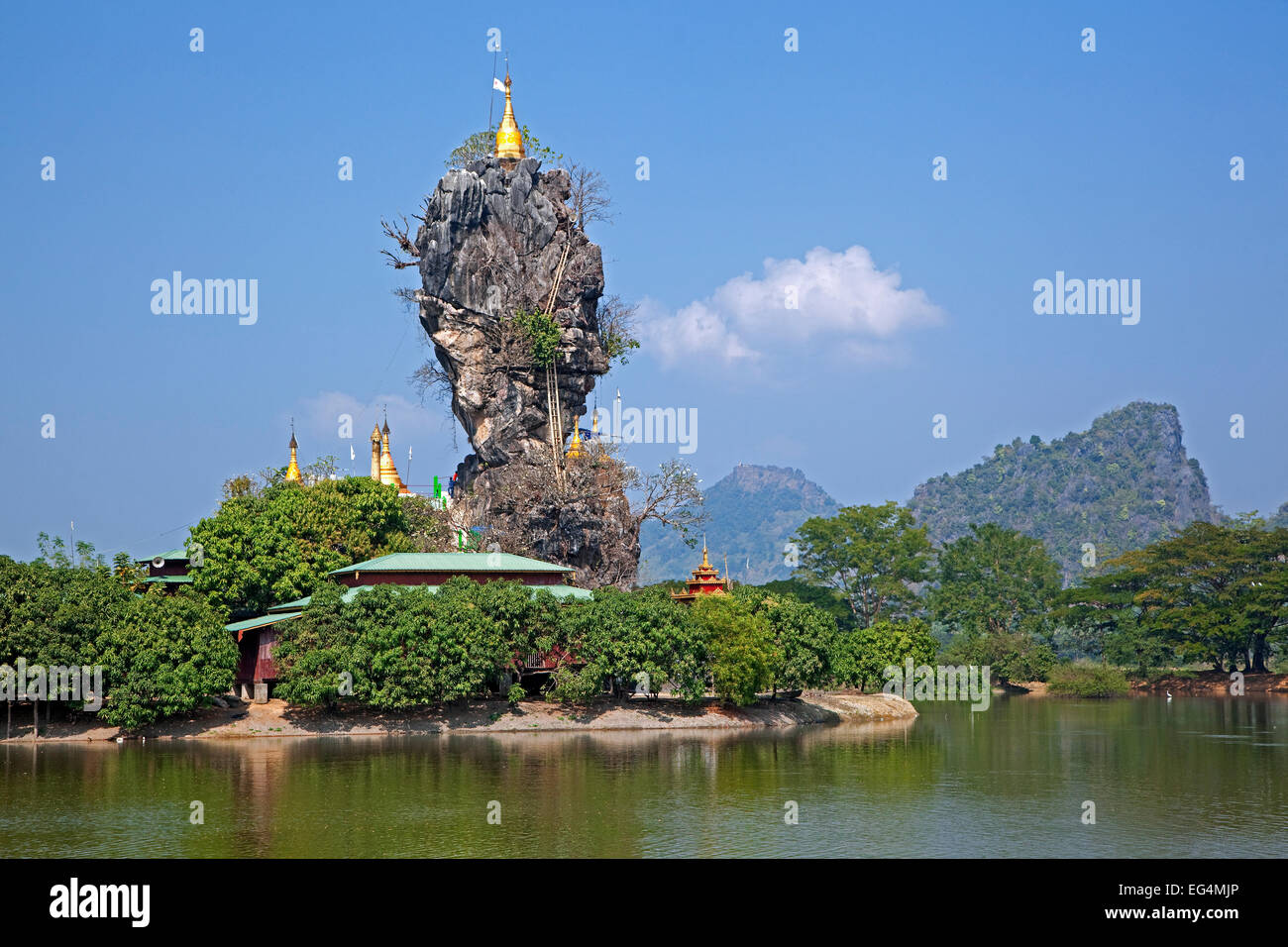 Kyauk Ka Lat Pagoda in the karst mountains near Hpa-an, Kayin State ...