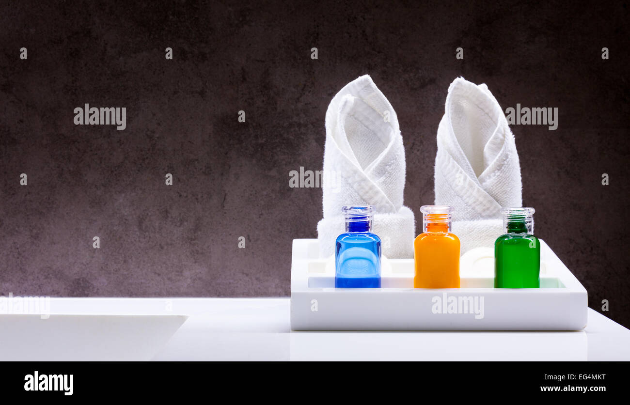 Cream, shampoo and shower in the bathroom Stock Photo - Alamy