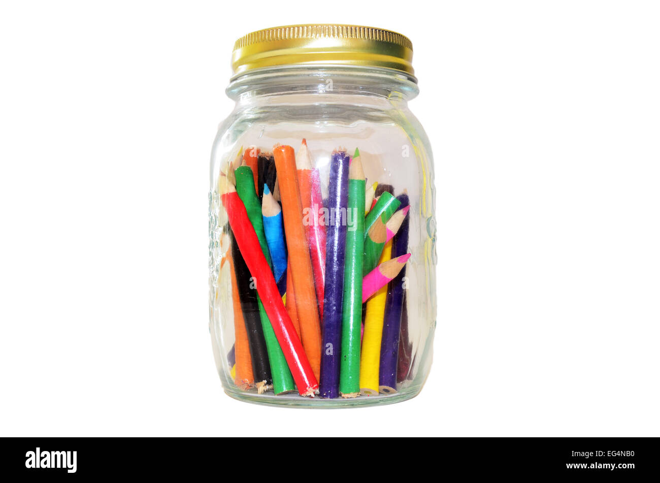 Colored pencils or crayon in widemouthed glass jar Stock Photo - Alamy