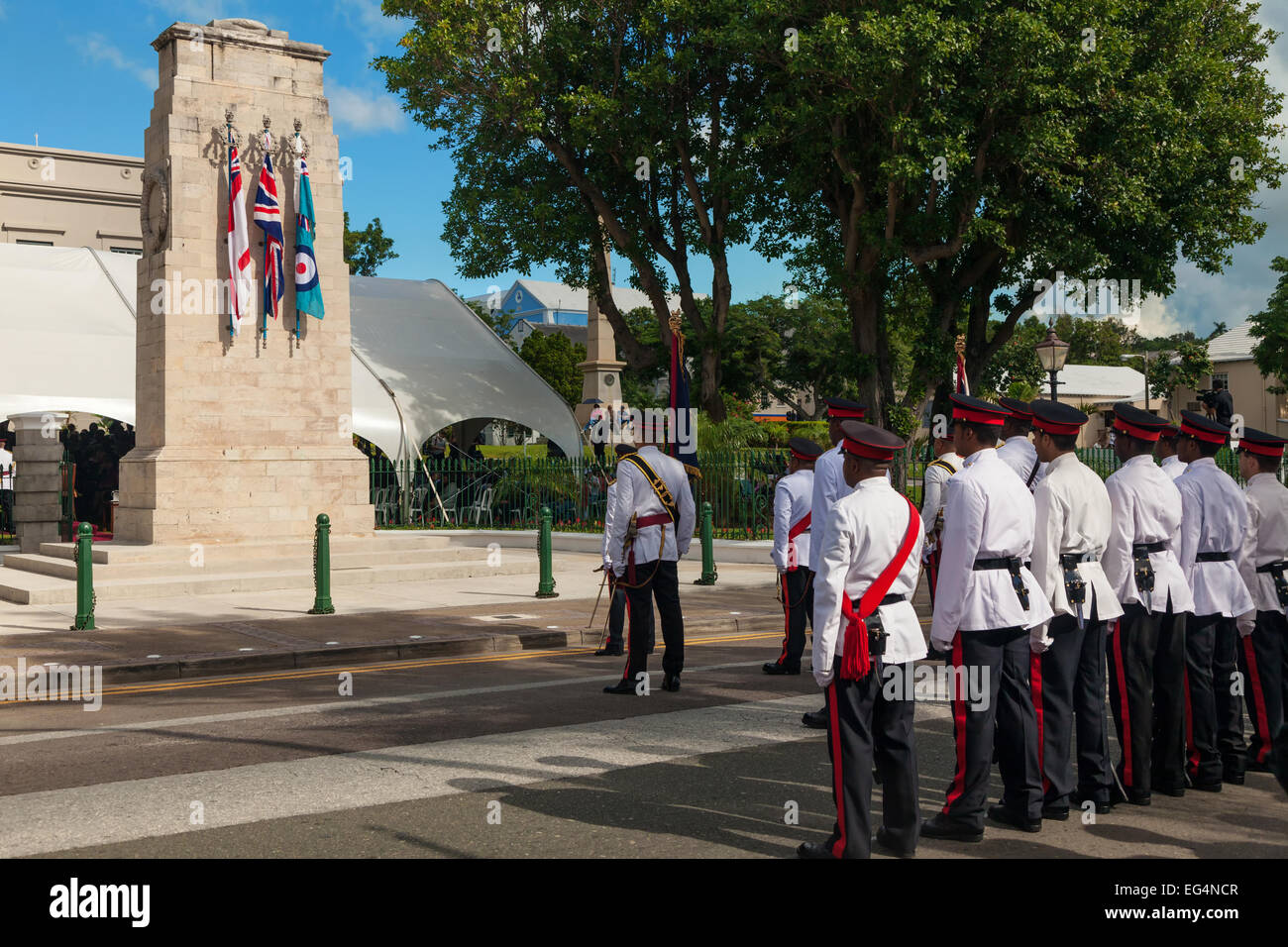 Members of the Bermuda Regiment standing at attention during the ...