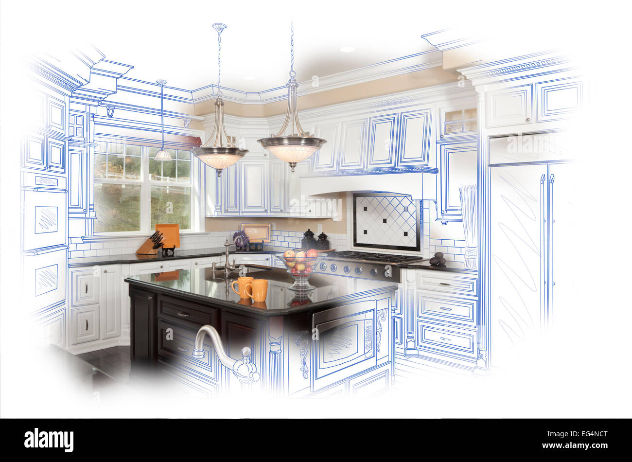Beautiful Custom Kitchen Blue Design Drawing and Photo Combination ...