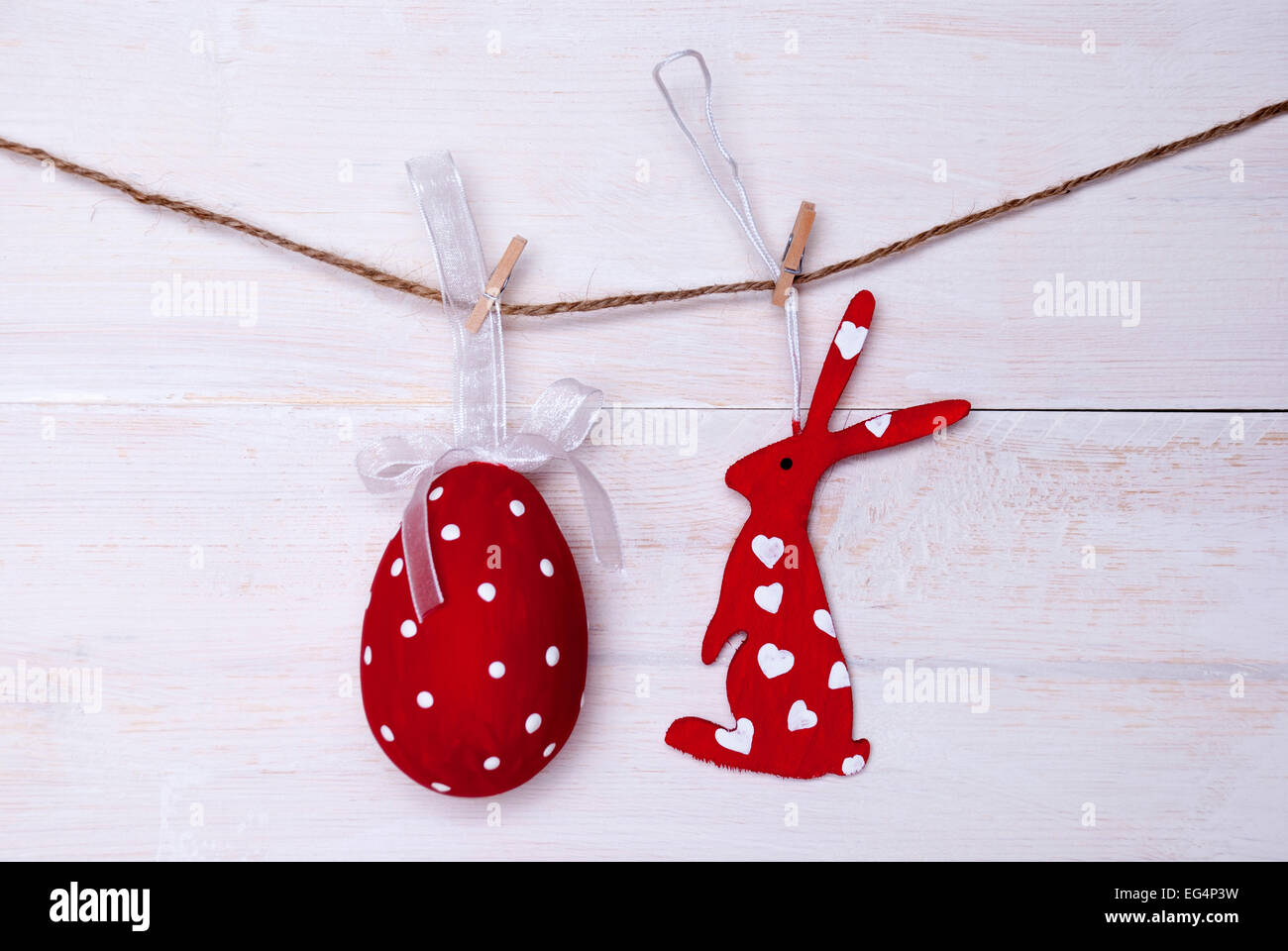 A Red Easter Bunny With Hearts And A Big Easter Egg Which Is Dotted And ...