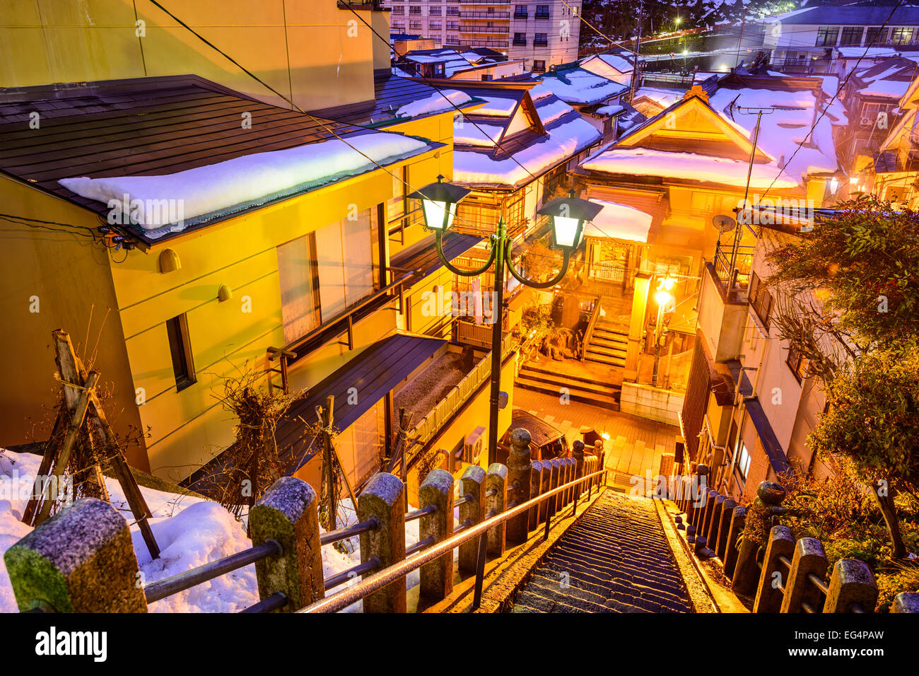 Shibu Onsen, Nagano, Japan old alley staircase view at night Stock ...