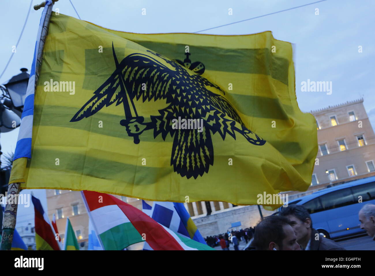 Athens, Greece. 16th February 2015. A flag of the Greek orthodox Church ...