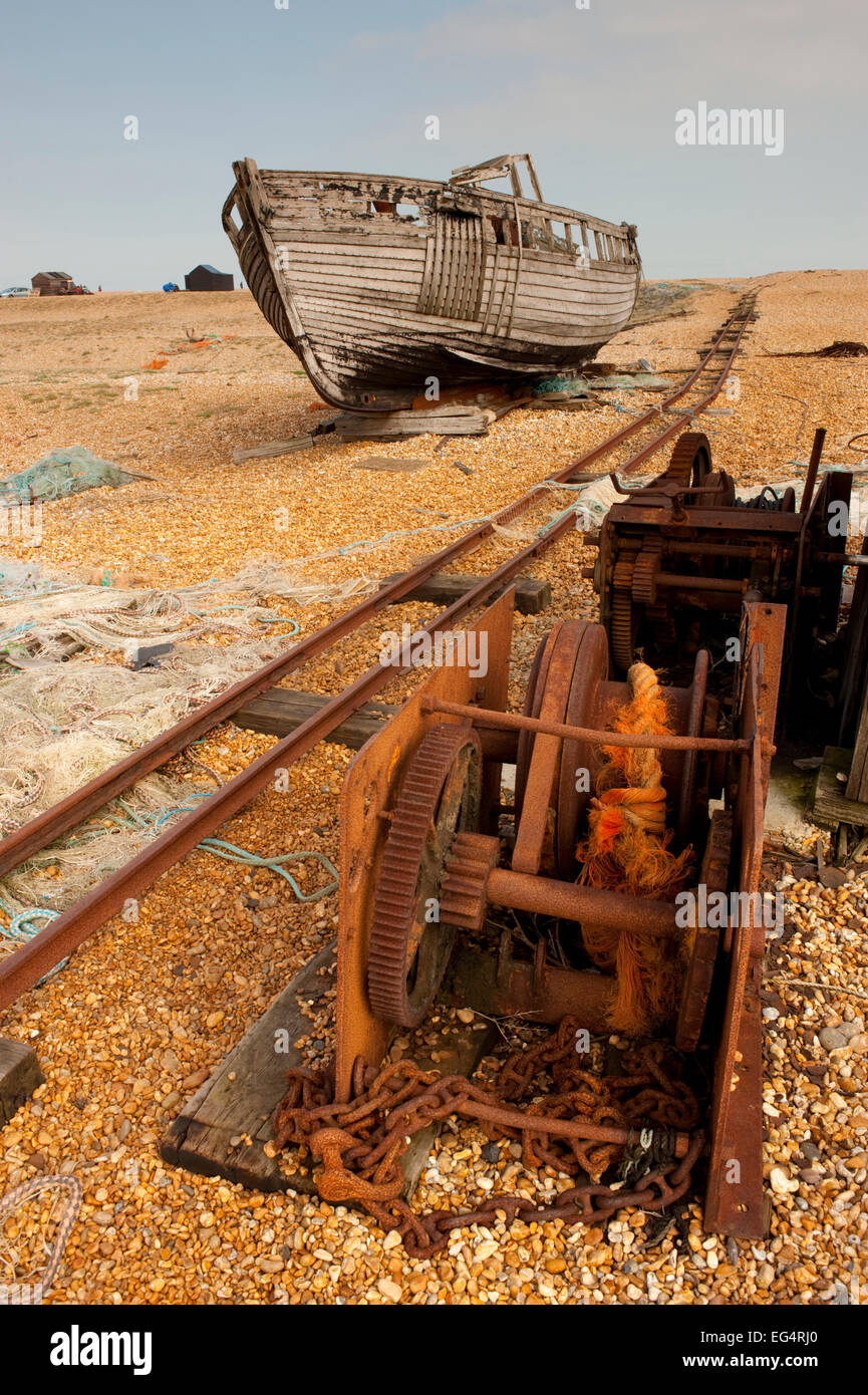 Old wrecked boat on Dungeness beach Stock Photo - Alamy