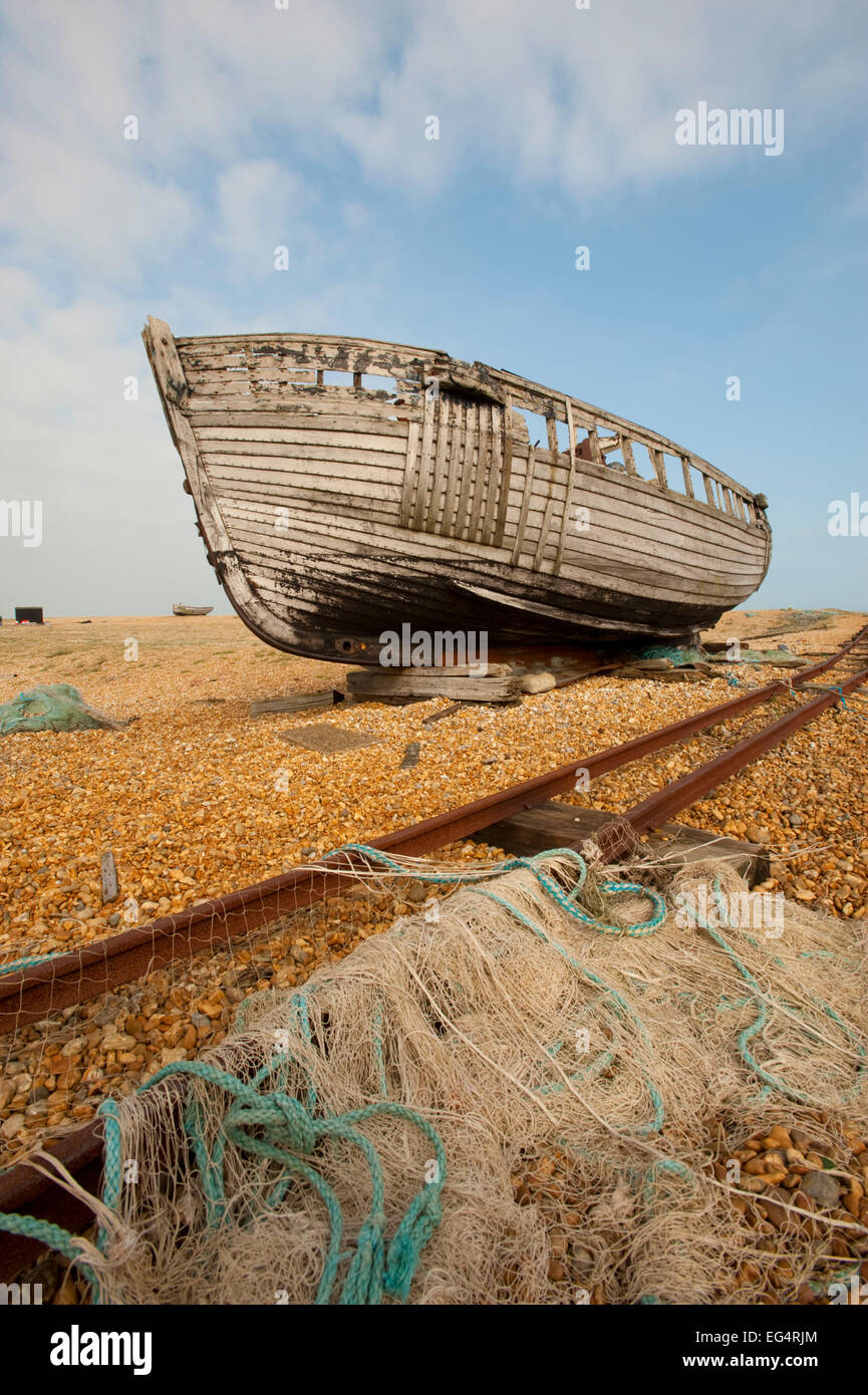 Old wrecked boat on Dungeness beach Stock Photo - Alamy