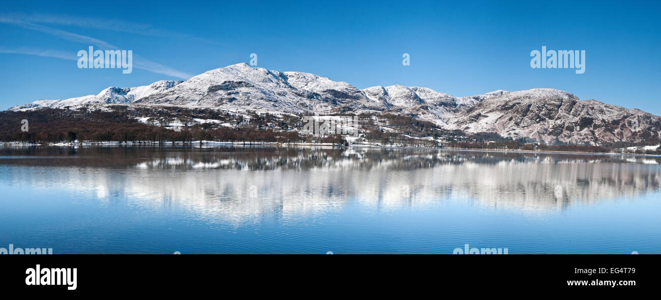 Coniston Old Man and Coniston Water in the snow Stock Photo - Alamy
