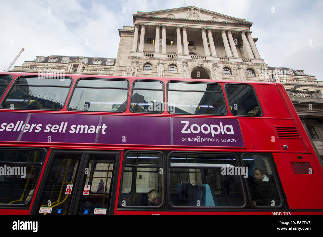 Zoopla property advert on bus outside Bank of England Stock Photo - Alamy