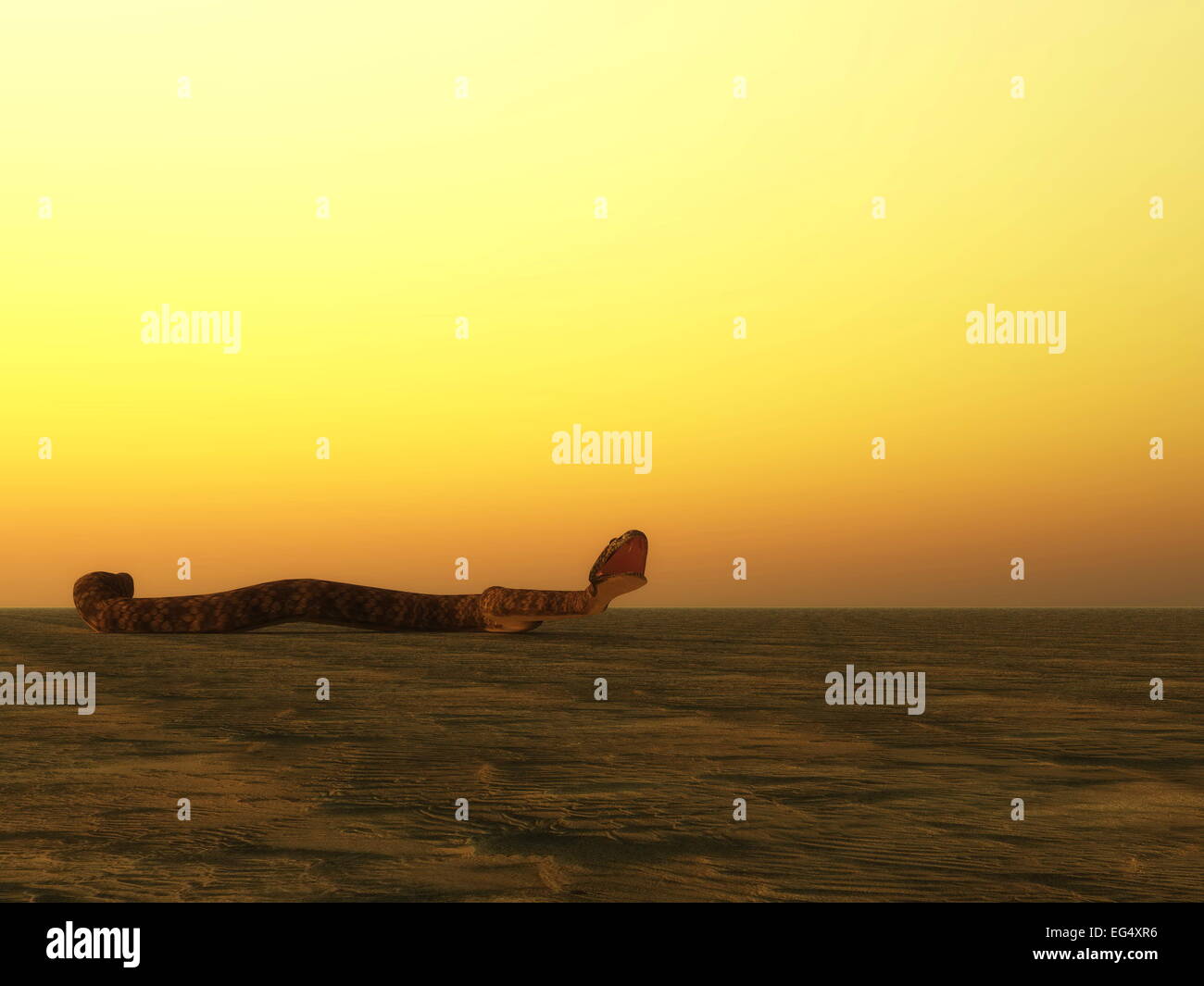 Snake trying to bite in the desert by sunset - 3D render Stock Photo ...