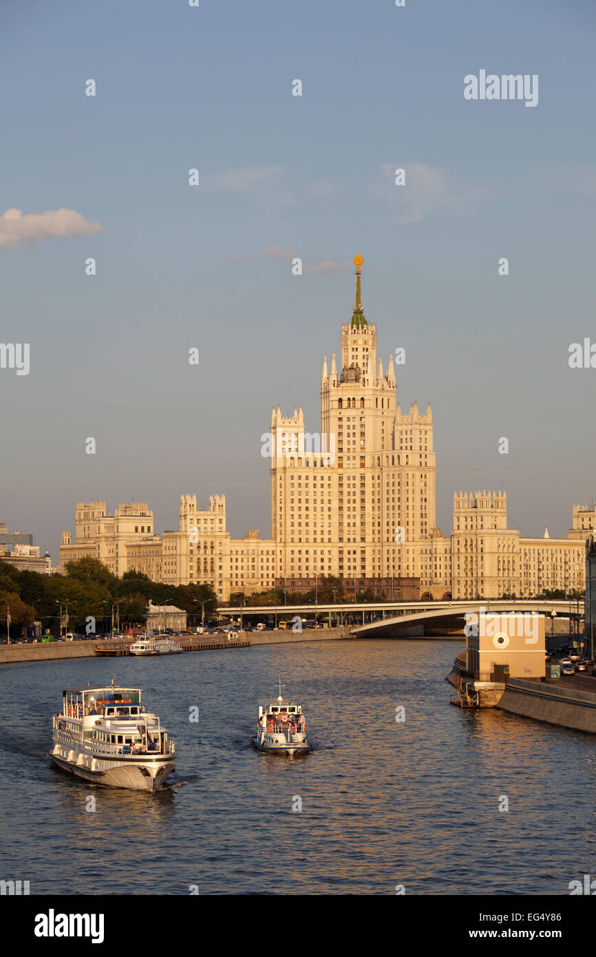 One of the Stalin's Seven Sisters skyscraper overlooking Moscow river ...