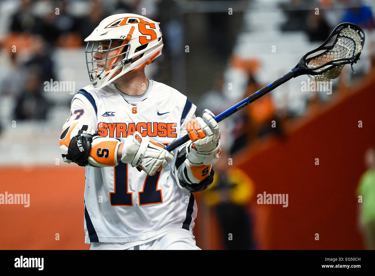 February 15, 2015: Syracuse Orange attackman Dylan Donahue (17) controls the ball during a NCAA ...