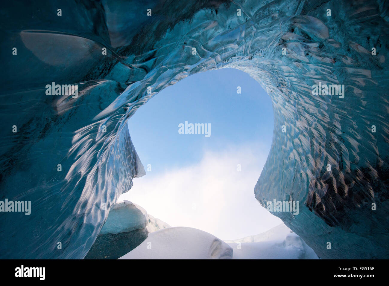 Inside a glacier ice cave in South East Iceland Stock Photo - Alamy