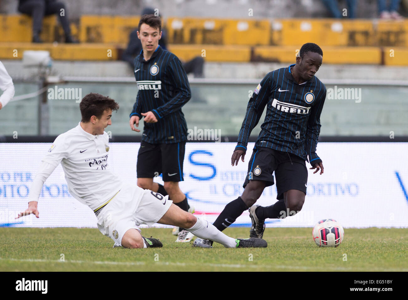 Pisa, Italy. 16th Feb, 2015. Filippo Boni (Hellas), Gaston Camara ...