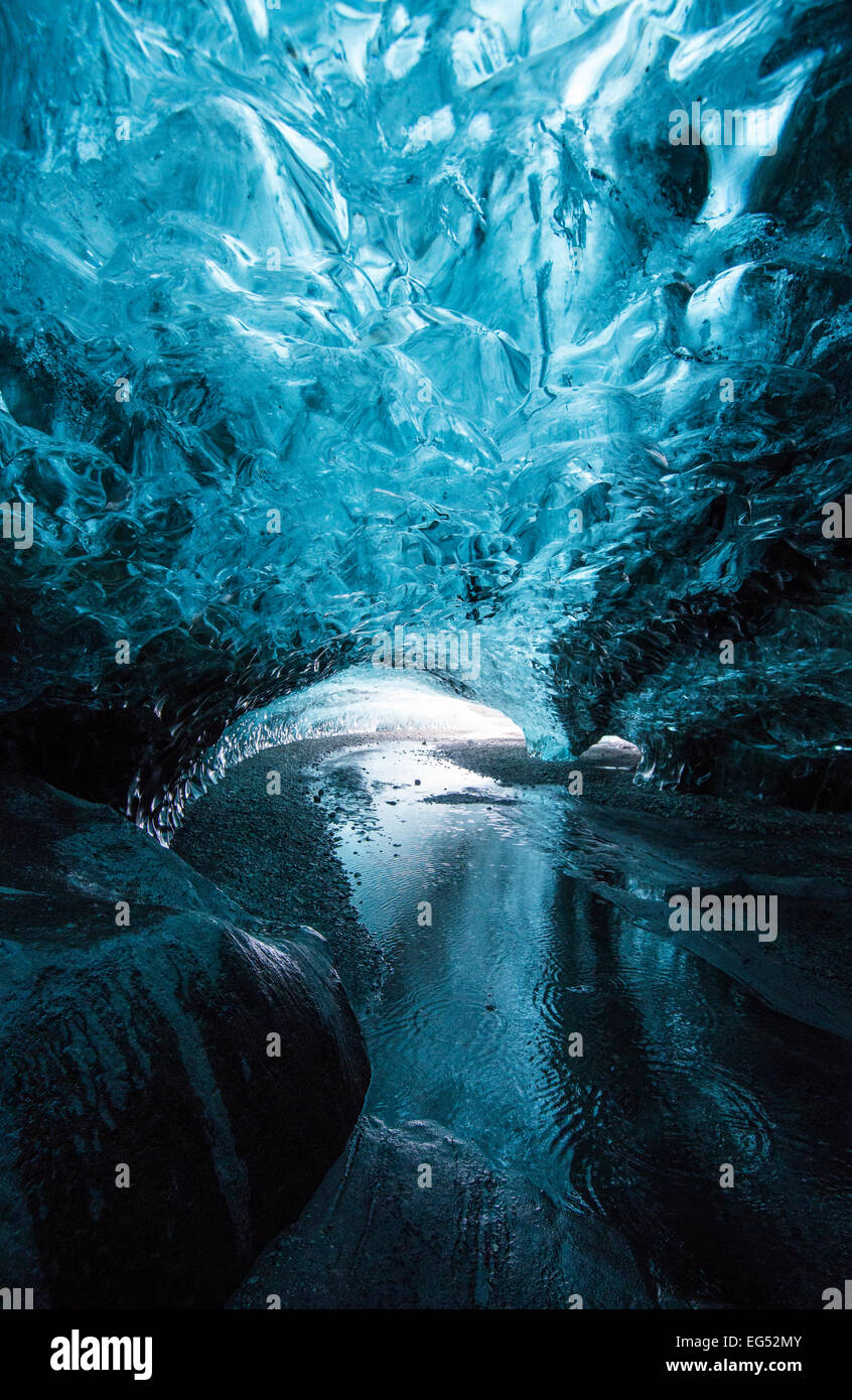 Inside a glacier ice cave in South East Iceland Stock Photo - Alamy