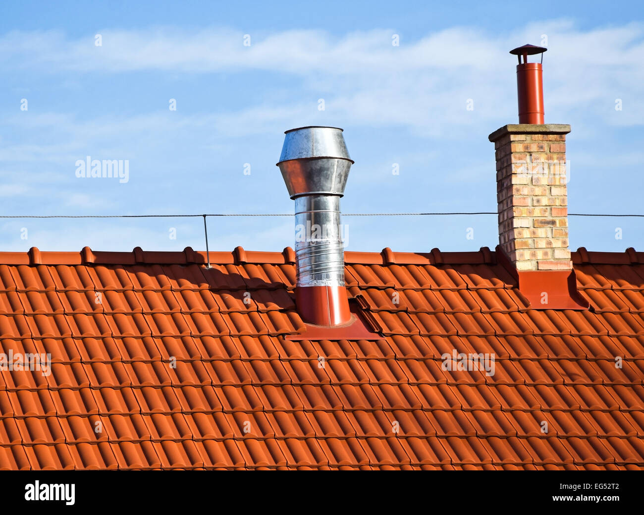 Smoke stacks on the roof of a building Stock Photo - Alamy