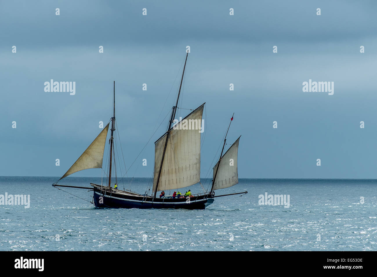 Three Mast Lugger,. sailing off the Isles of Scilly Stock Photo - Alamy