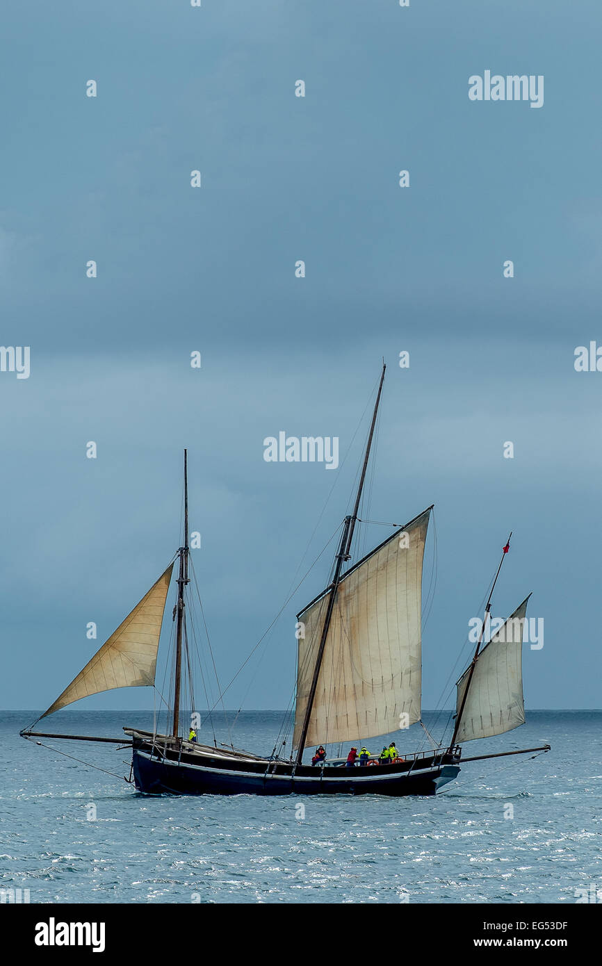 Three Mast Lugger,. sailing off the Isles of Scilly Stock Photo - Alamy
