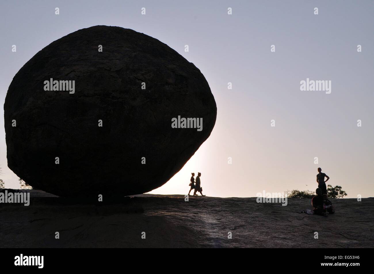 Krishna's butterball balancing giant natural rock stone. Mamallapuram ...