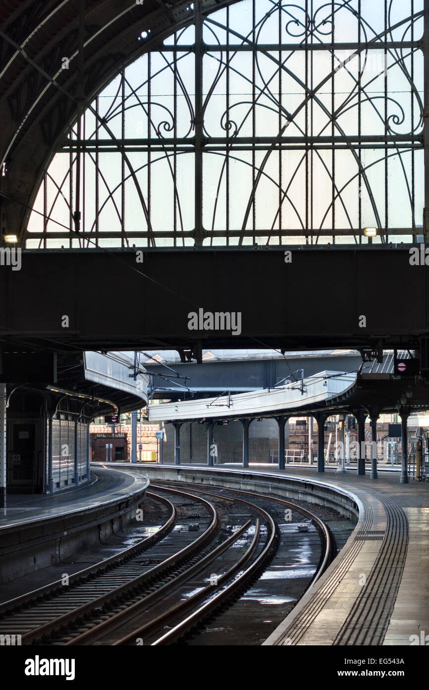 Paddington station, London, UK. Original Victorian metal tracery on the ...