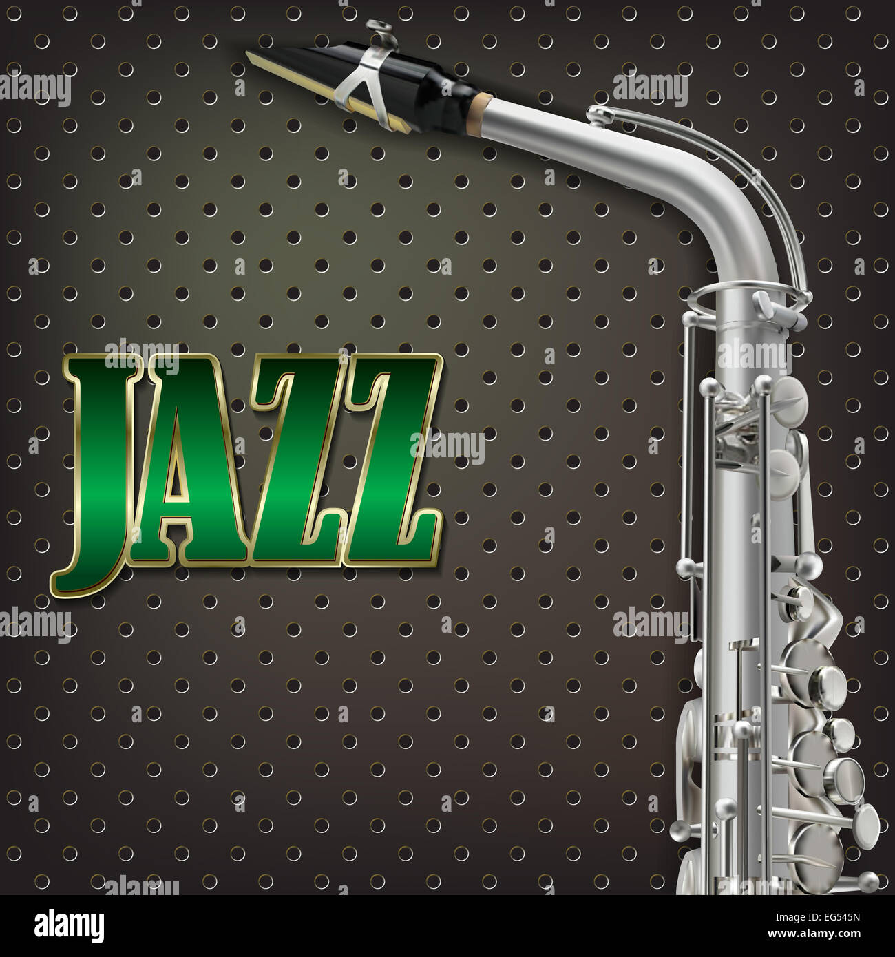 abstract music dark gray background with silver saxophone and word Jazz ...