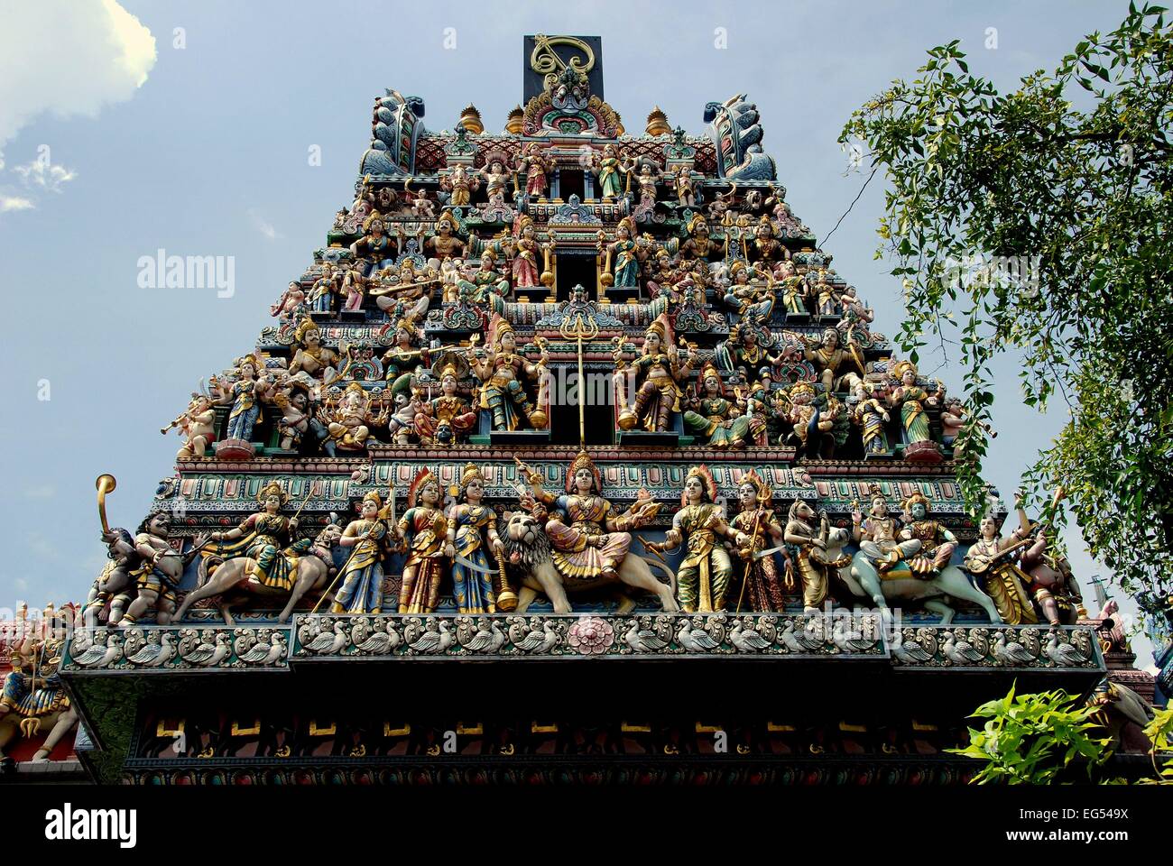 Singapore: The impressive Gopuram Sikhara tower covered with Hindu ...