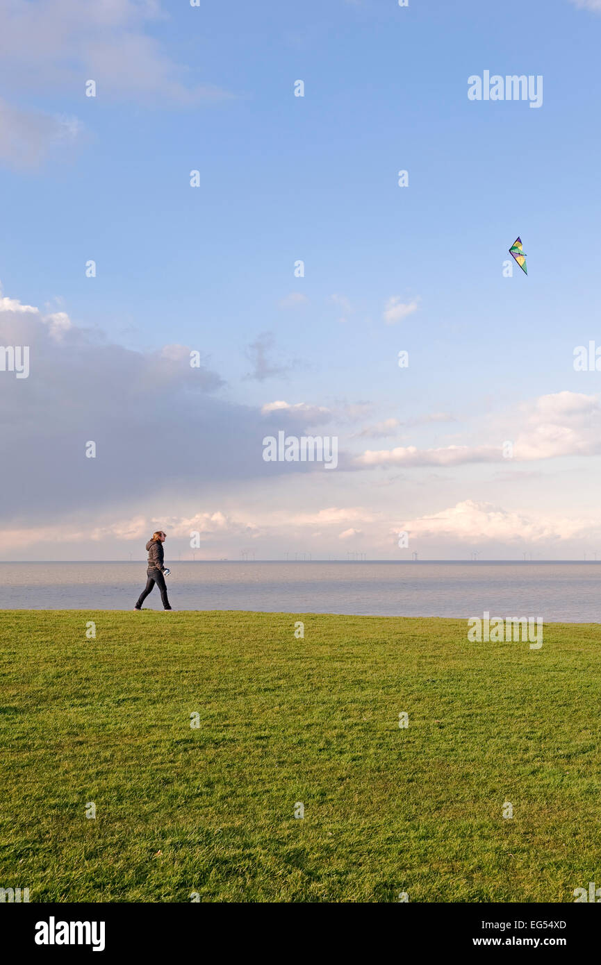 Girl is flying kites on the sea hi-res stock photography and images - Alamy