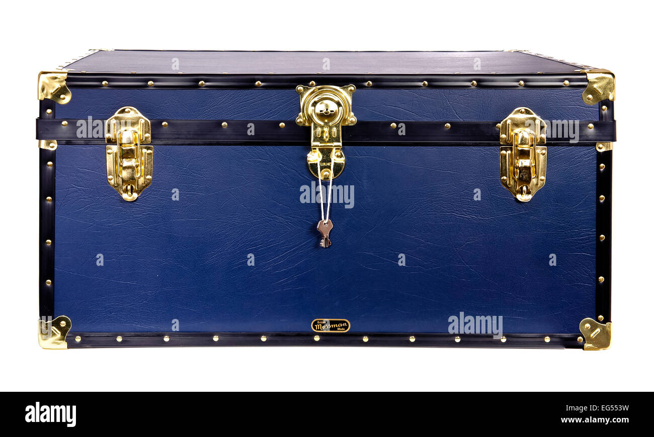 navy blue covered shipping storage or school trunk Stock Photo - Alamy
