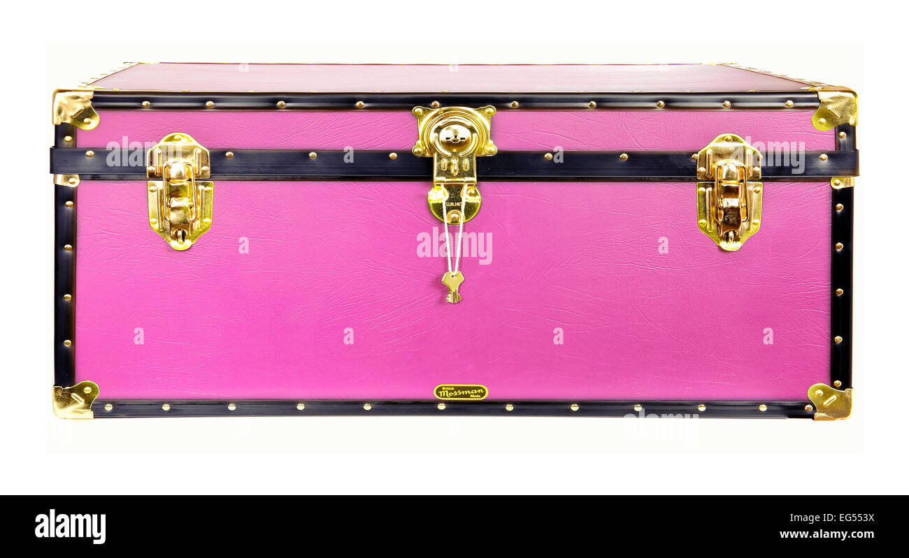 pink covered shipping storage or school trunk Stock Photo - Alamy