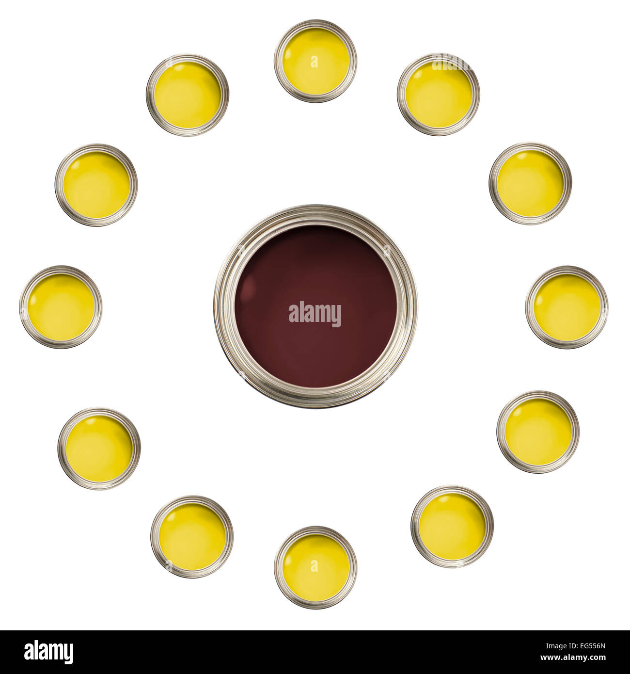 open brown and yellow paint cans pots tins in flower pattern Stock ...