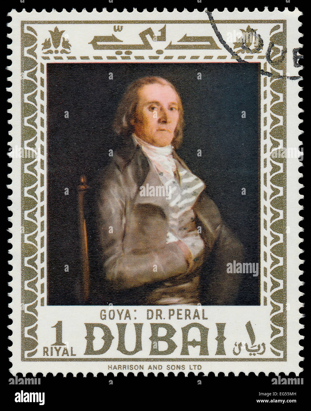 DUBAI - CIRCA 1967: a stamp printed in the Dubai shows Dr. Peral ...