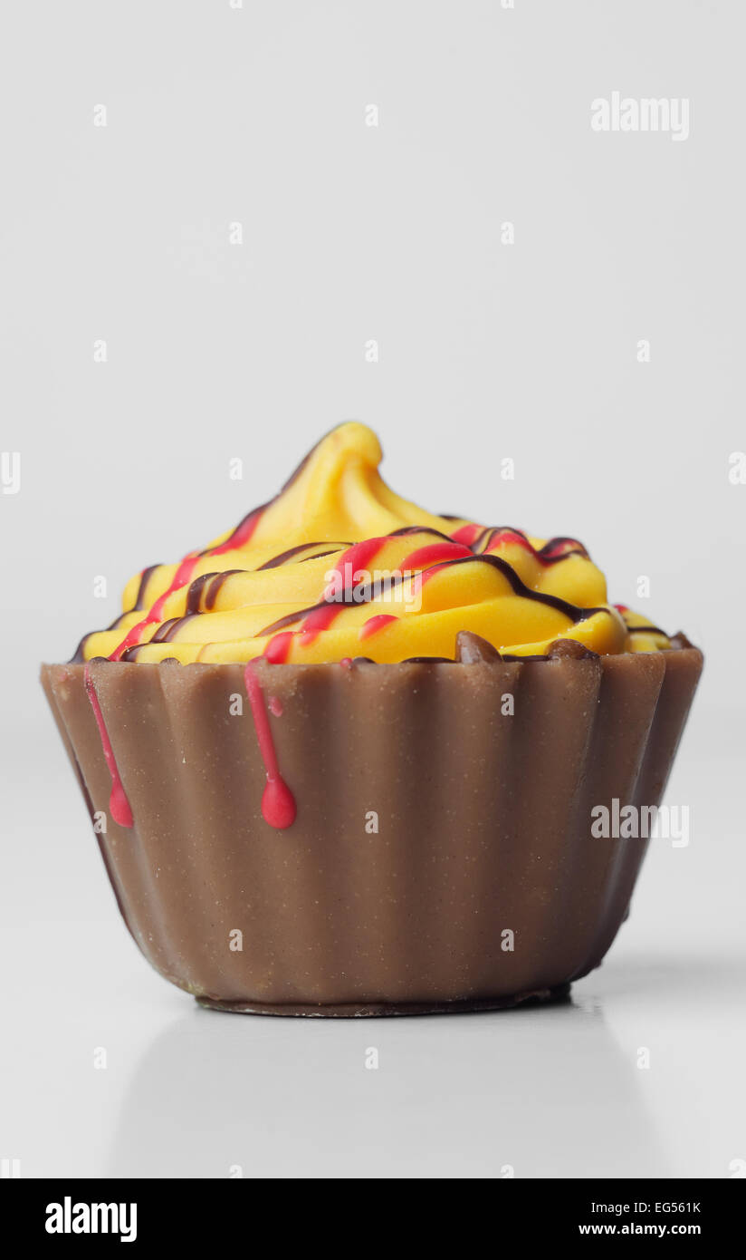 Single Chocolate Cup Cake isolated on white background Stock Photo - Alamy