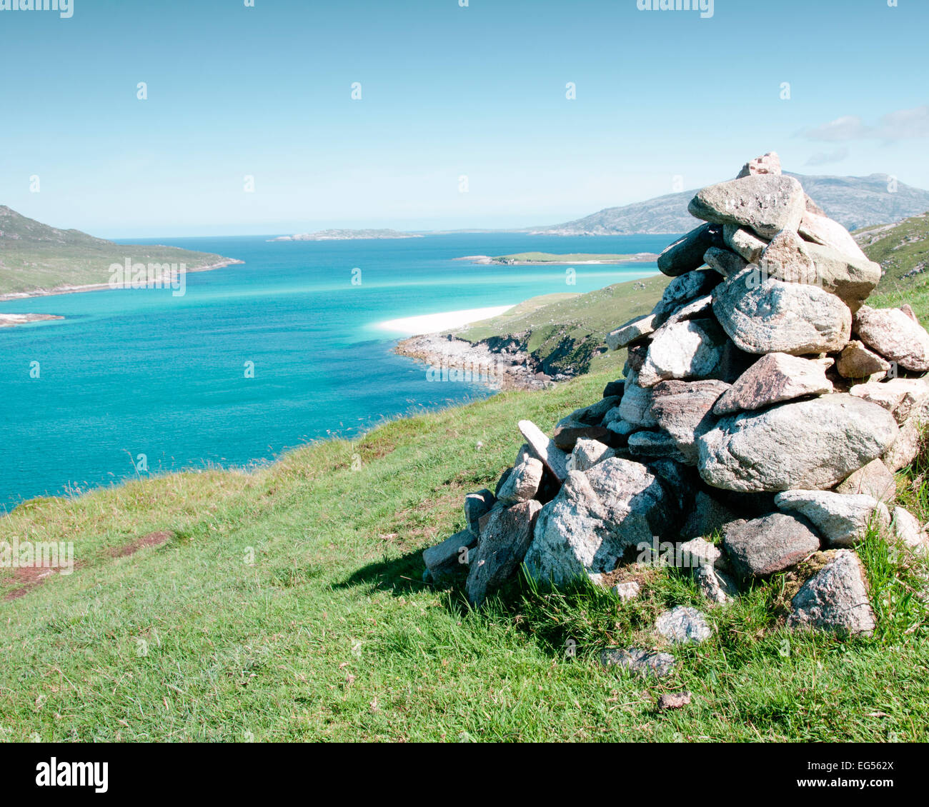 View of a secluded beach in Hushinish, Isle of Harris on a summer ...