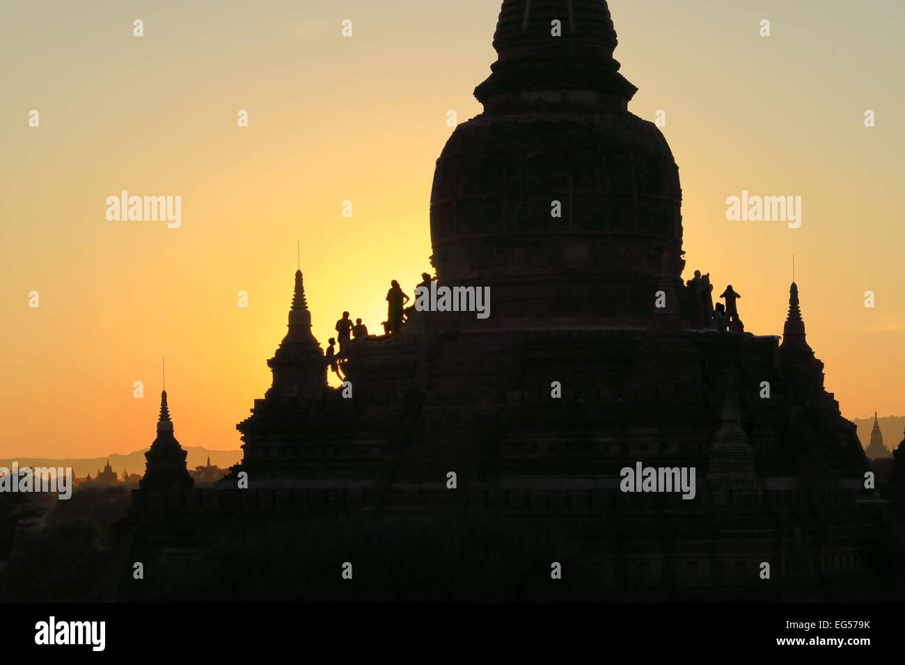 Pagoda at sunset at Bagan's ancient temples in Northern Myanmar, Burma ...