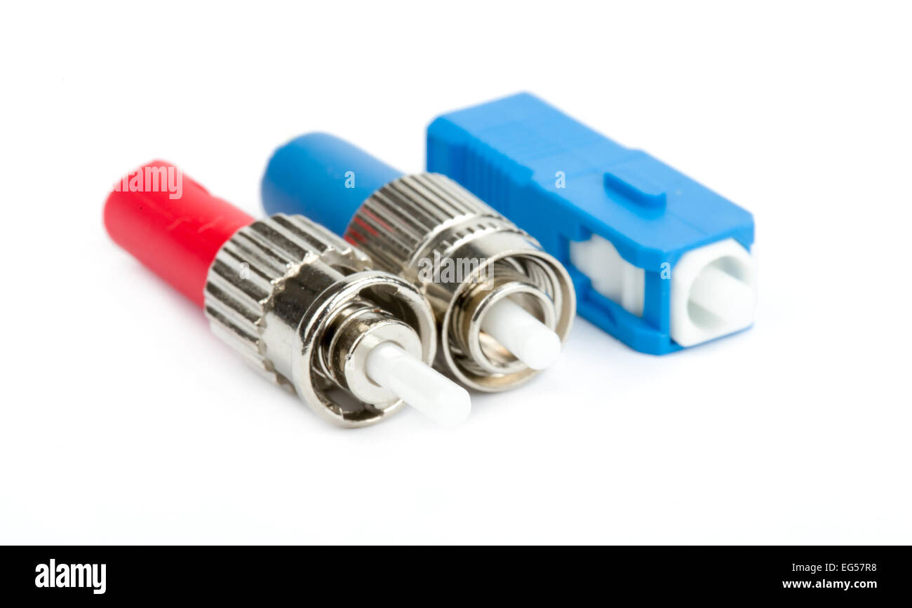 fiber optic connectors, ST, SC and FC isolated on white background ...